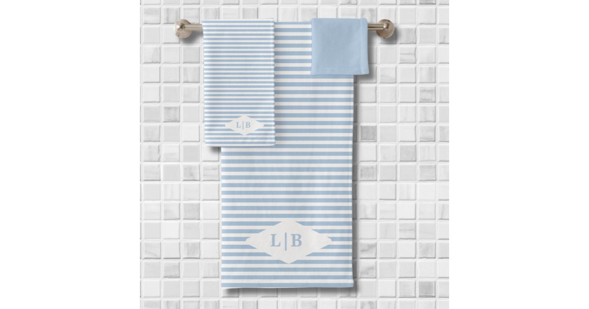 Blue Stripes Initials Bath Towel Set | Zazzle