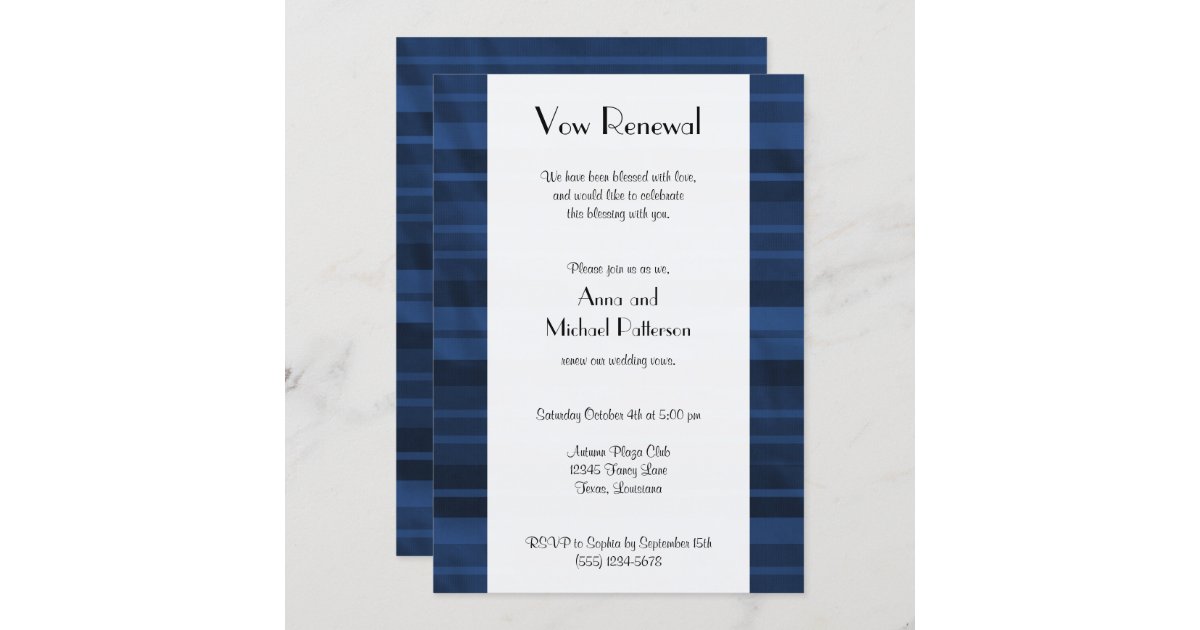 Blue Stripes, Striped Pattern, Lines, Vow Renewal Invitation | Zazzle