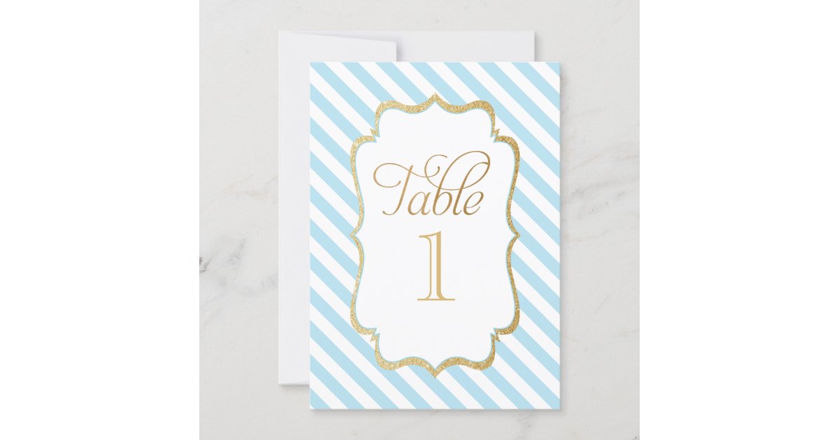 Blue Stripes Table Number | Zazzle