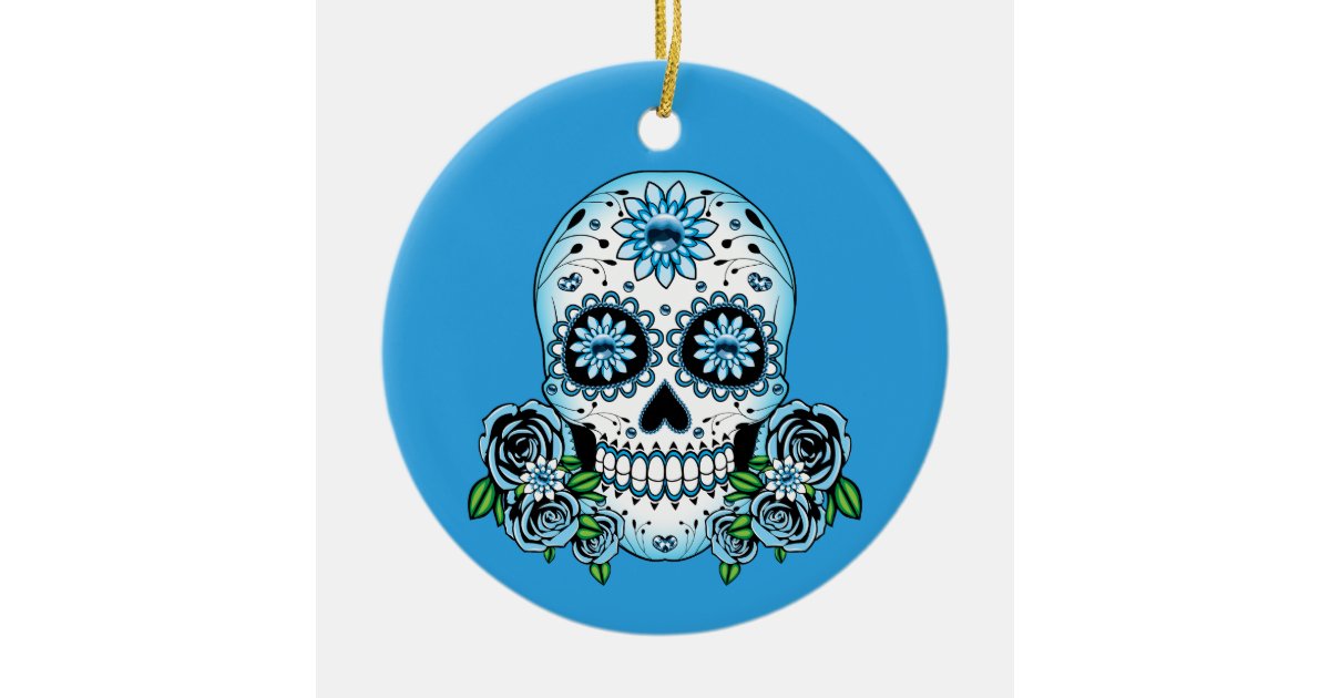 Blue Sugar Skull Ceramic Ornament | Zazzle