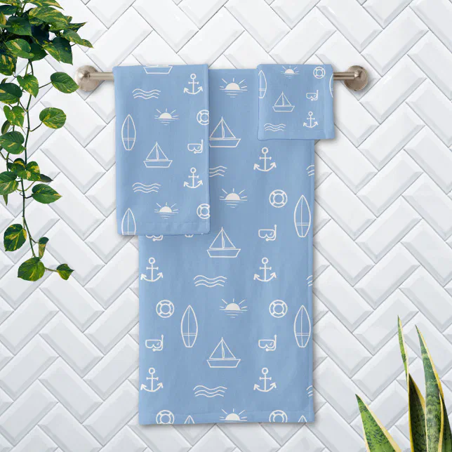 Blue Summer Ocean Nautical Pattern Bath Towel Set | Zazzle