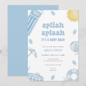 Blue Summer Splish Splash Baby Shower Invitation | Zazzle