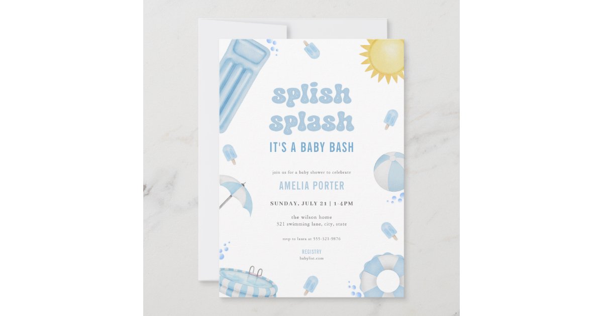 Blue Summer Splish Splash Baby Shower Invitation | Zazzle