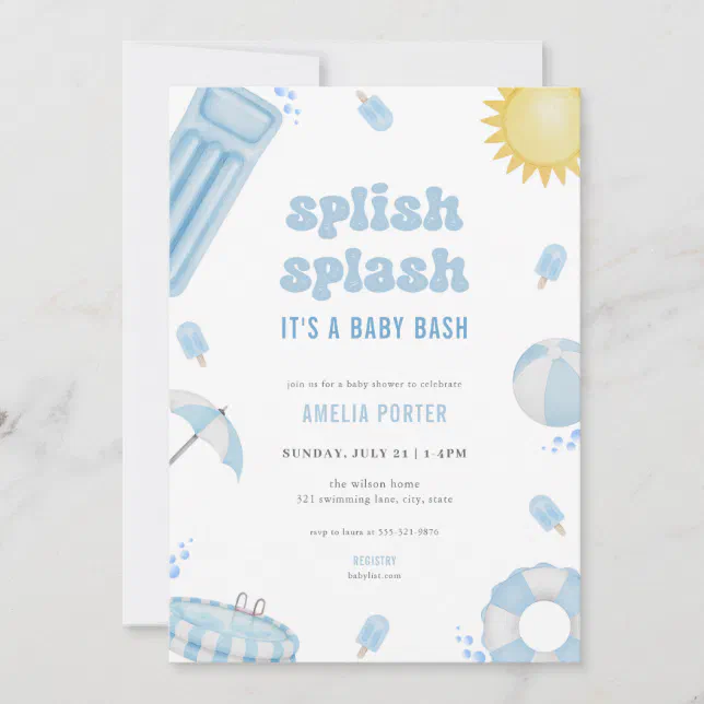Blue Summer Splish Splash Baby Shower Invitation | Zazzle