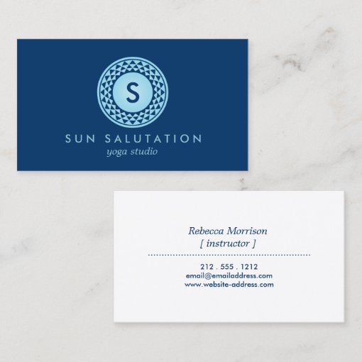 BLUE SUN LOGO MONOGRAM III for YOGA STUDIO Business Card | Zazzle