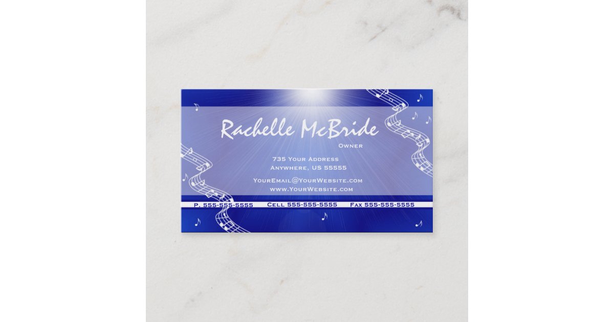Blue Sunburst Music Notes Business Cards | Zazzle