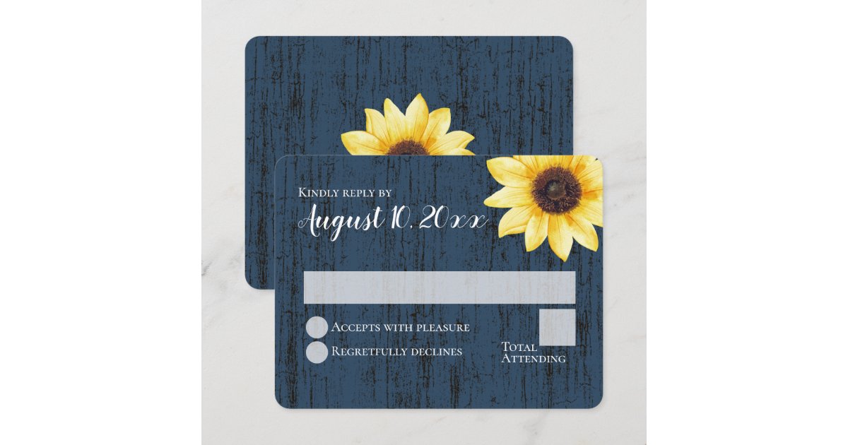 Blue Sunflower Rustic Barn Wood Wedding Response Invitation | Zazzle