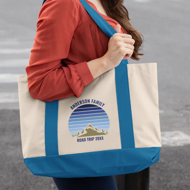 Blue Sunset Mountain Custom Family Reunion Trip Tote Bag | Zazzle