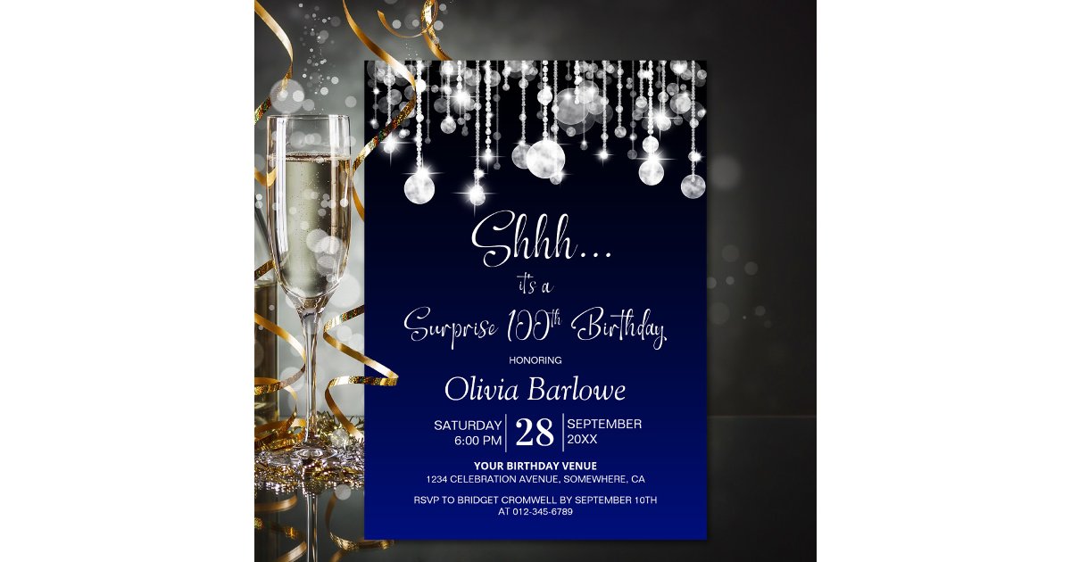 Blue Surprise 100th Birthday Party Invitation | Zazzle