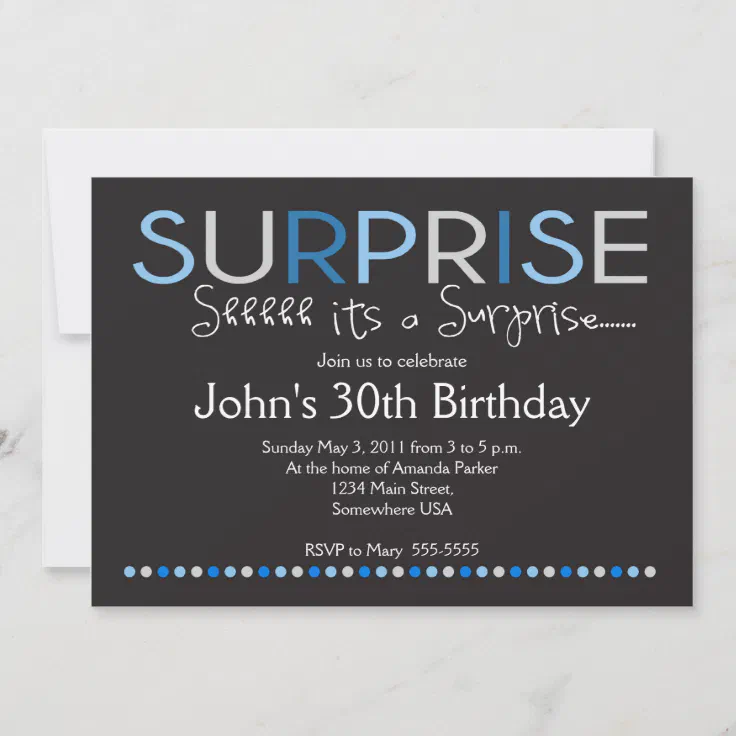 Blue Surprise Birthday Invitation | Zazzle