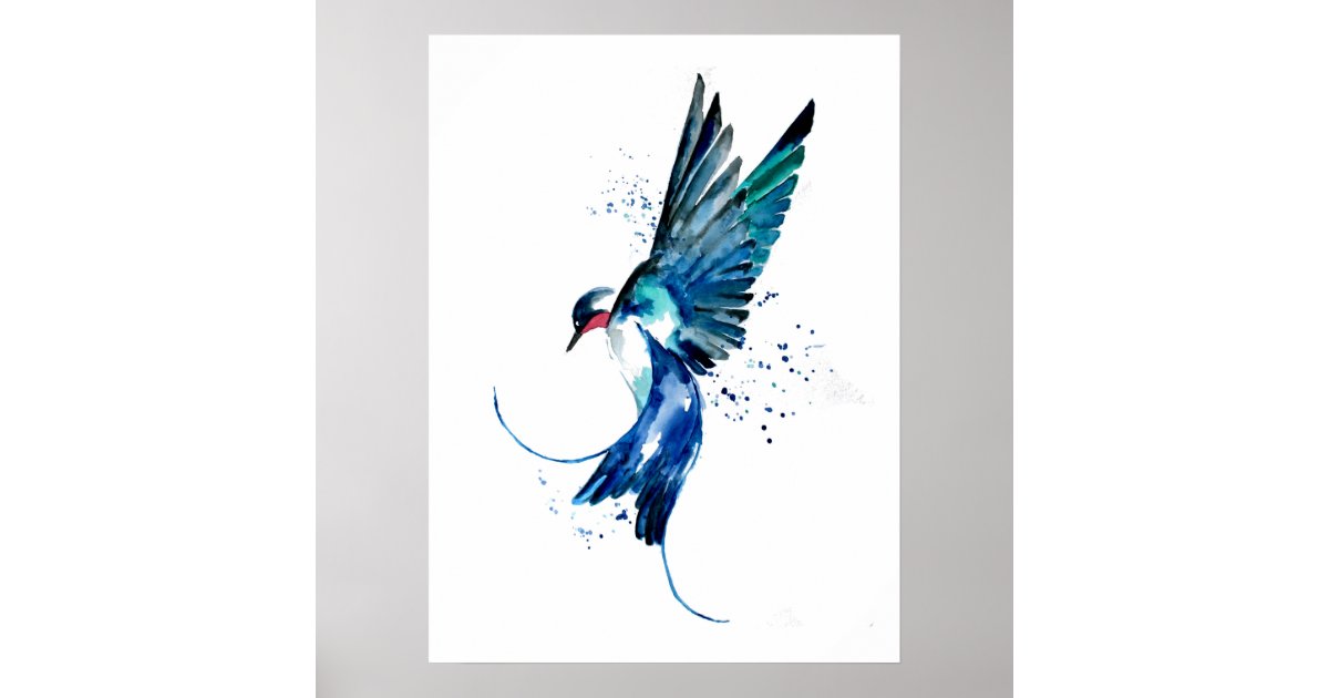 Blue Swallow Bird Poster | Zazzle