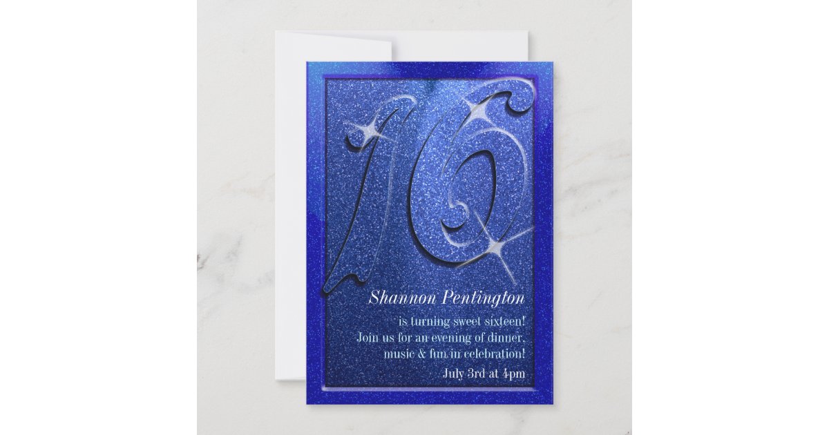 Blue Sweet Sixteen Birthday Party Invitations | Zazzle