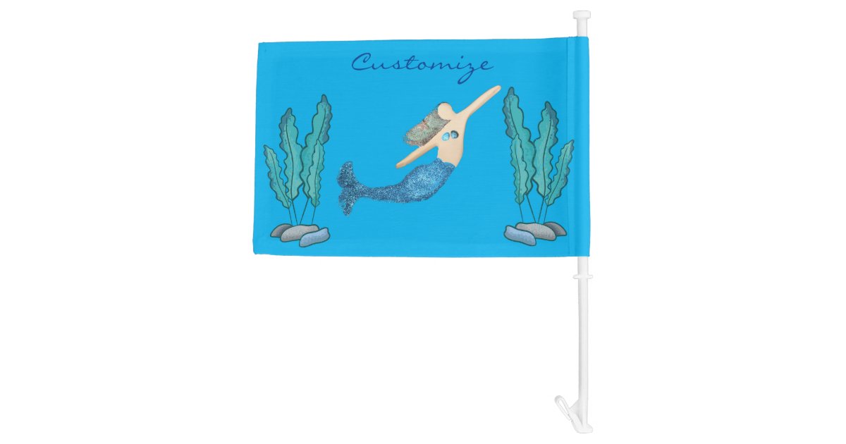 Blue-tail Mermaid Swimming Thunder_Cove Car Flag | Zazzle