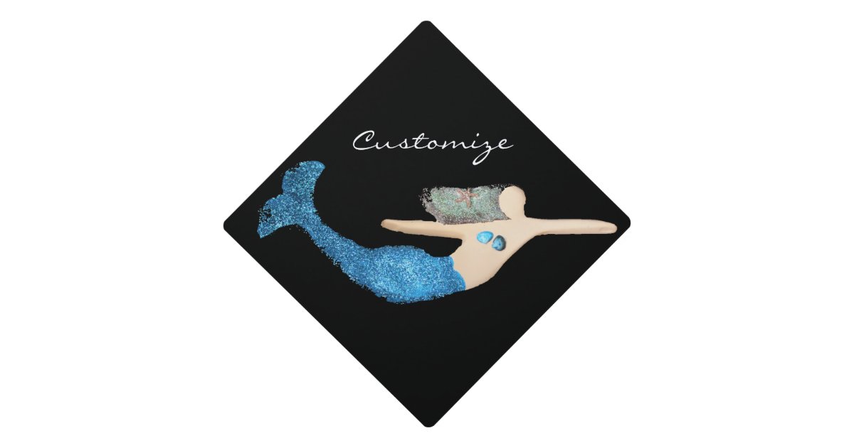 Blue-tail Mermaid Swimming Thunder_Cove Graduation Cap Topper | Zazzle
