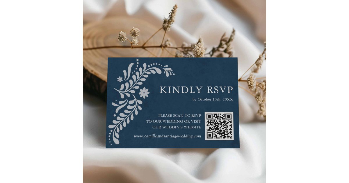 Blue Talavera Mexican QR Code RSVP Card | Zazzle
