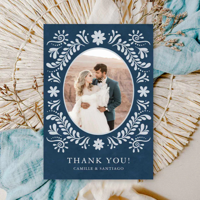 Blue Talavera Mexican Theme Photo Thank you Card | Zazzle