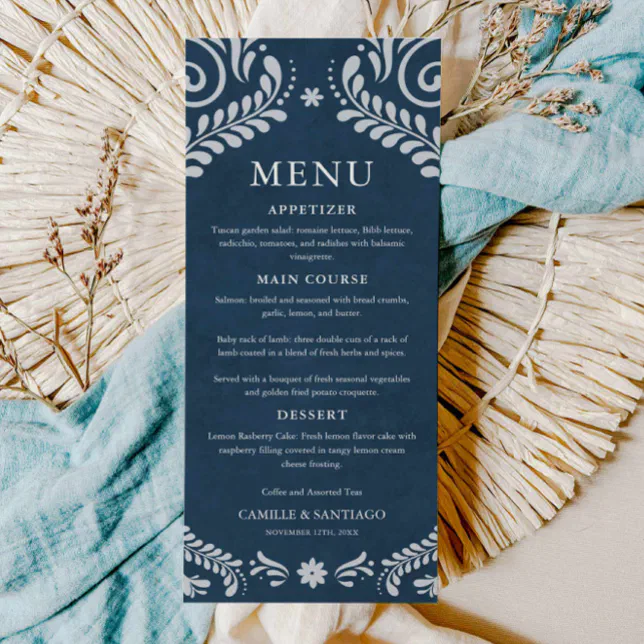 Blue Talavera Mexican Wedding Menu Card | Zazzle