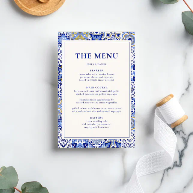 Blue Talavera Spanish Mexican Wedding Menu | Zazzle