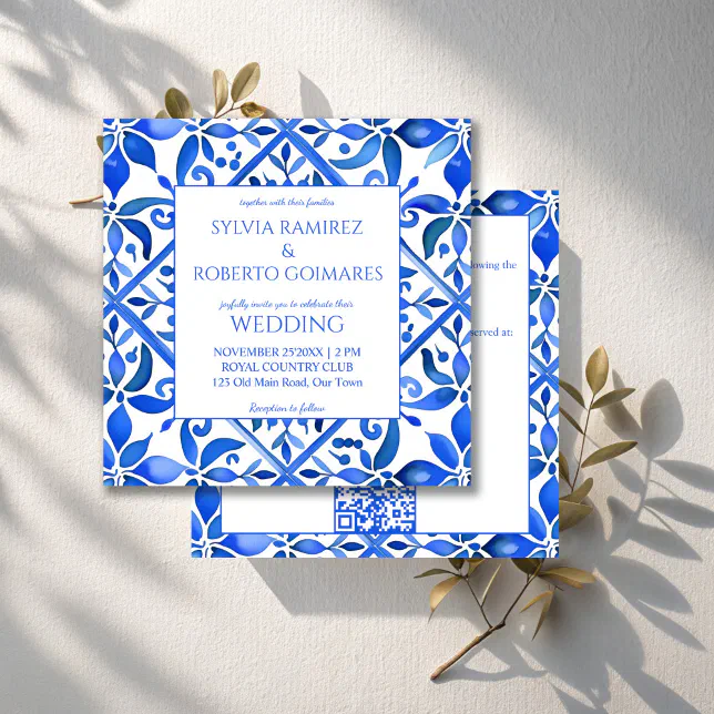 Blue Talavera Spanish tiles all in one wedding Invitation | Zazzle
