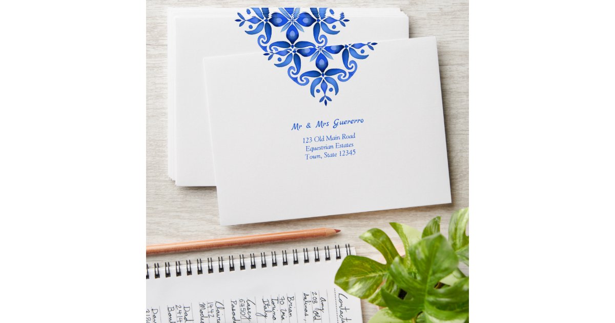 Blue Talavera Spanish tiles wedding addressed Envelope | Zazzle