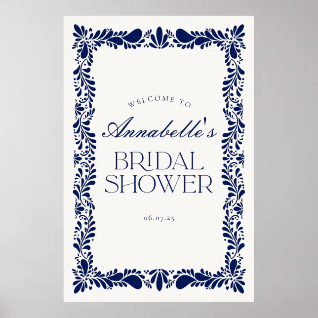 Blue Talavera Tile Fiesta Bridal Shower Welcome Poster | Zazzle