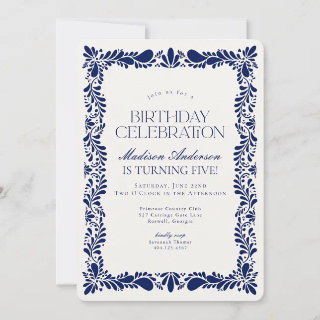 Blue Talavera Tile Spanish Fiesta Birthday Party Invitation | Zazzle