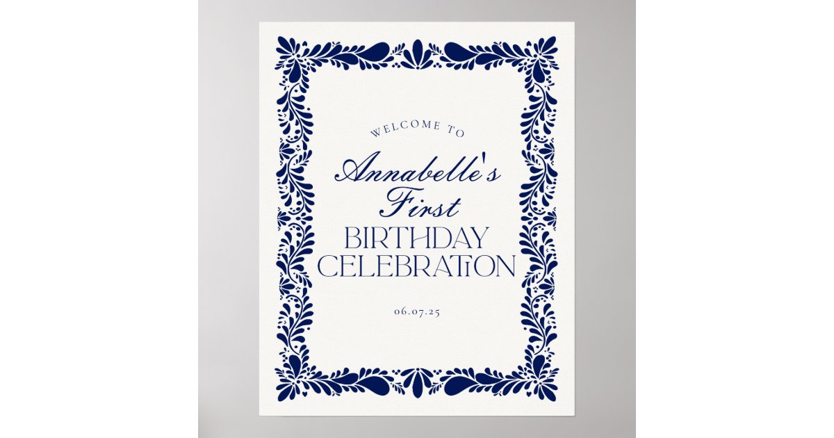 Blue Talavera Tile Spanish Fiesta Birthday Welcome Poster | Zazzle