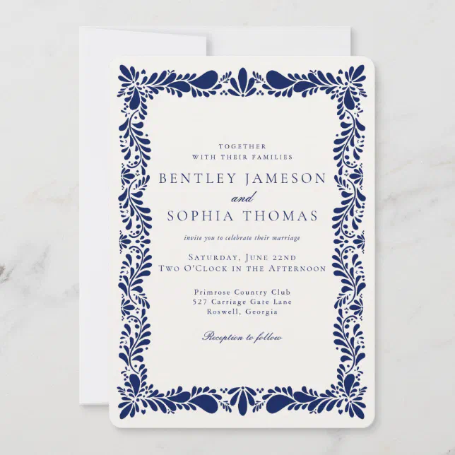Blue Talavera Tile Spanish Fiesta Wedding Invitation | Zazzle