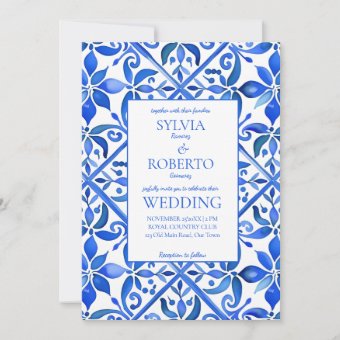 Blue Talavera tiles vintage Mexican wedding Invitation | Zazzle