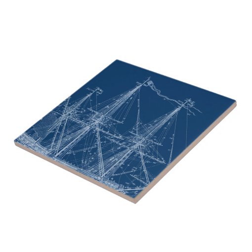 Blue Tall Sailing Ship Blueprint Ceramic Tile | Zazzle