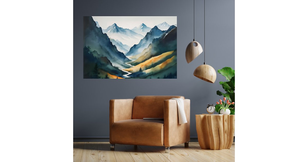 Blue Tan Mountain Scene Poster | Zazzle