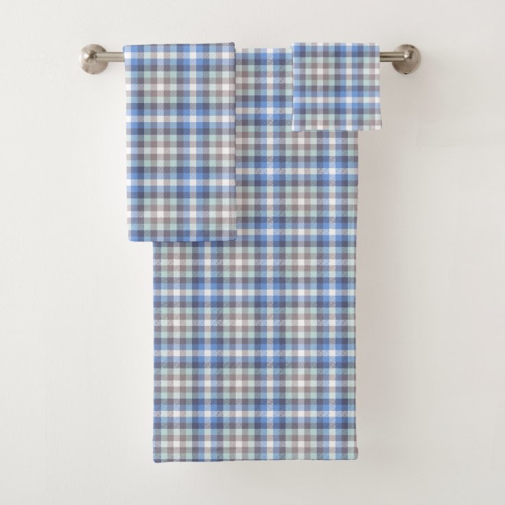 Blue Taupe Tartan Plaid Bath Towel Set | Zazzle