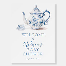 Blue Tea Party Baby Shower Welcome Sign | Zazzle