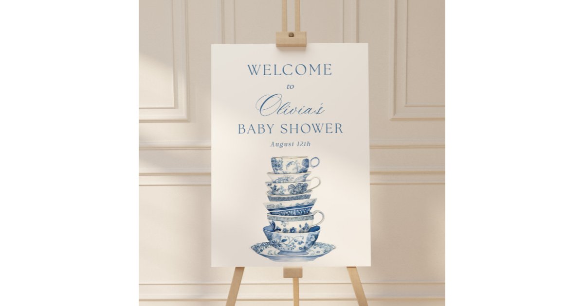Blue Tea Party Baby Shower Welcome Sign | Zazzle