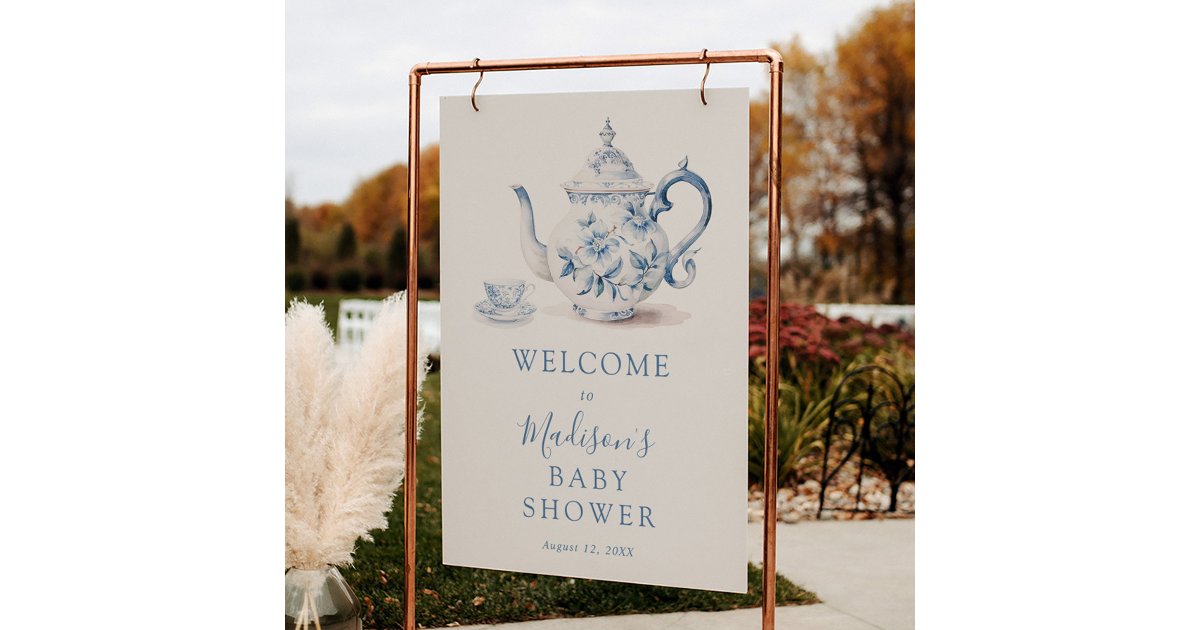 Blue Tea Party Baby Shower Welcome Sign | Zazzle