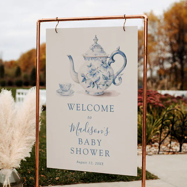 Blue Tea Party Baby Shower Welcome Sign | Zazzle