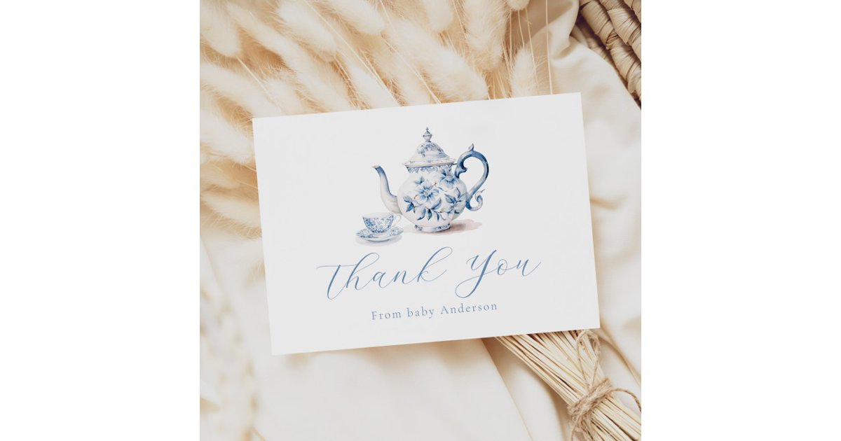 Blue Tea Party Thank You Note Card | Zazzle