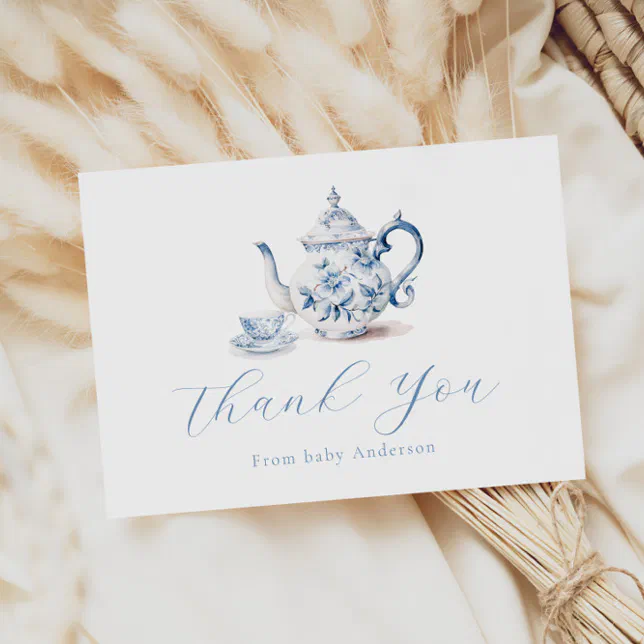 Blue Tea Party Thank You Note Card | Zazzle