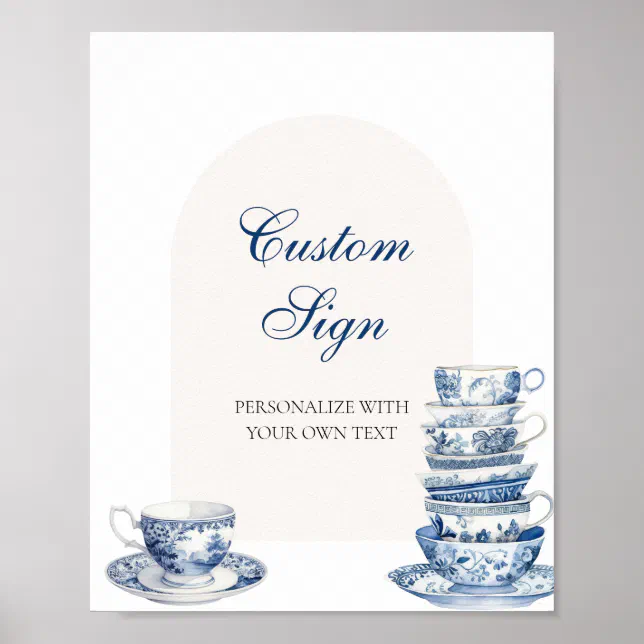 Blue Teacups Custom Text Sign | Zazzle
