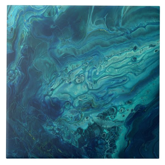 Blue Teal Acrylic Pouring Abstract Fluid Art Ceramic Tile | Zazzle.com