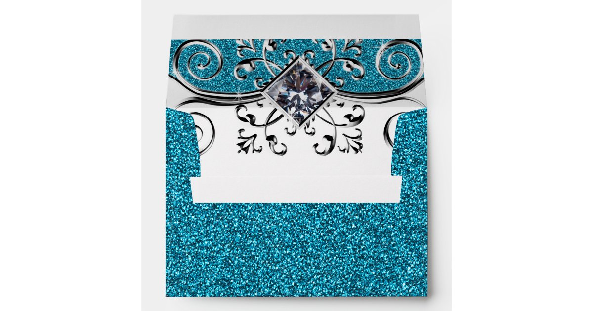 Blue Teal Glitter and Silver Bling Envelope | Zazzle