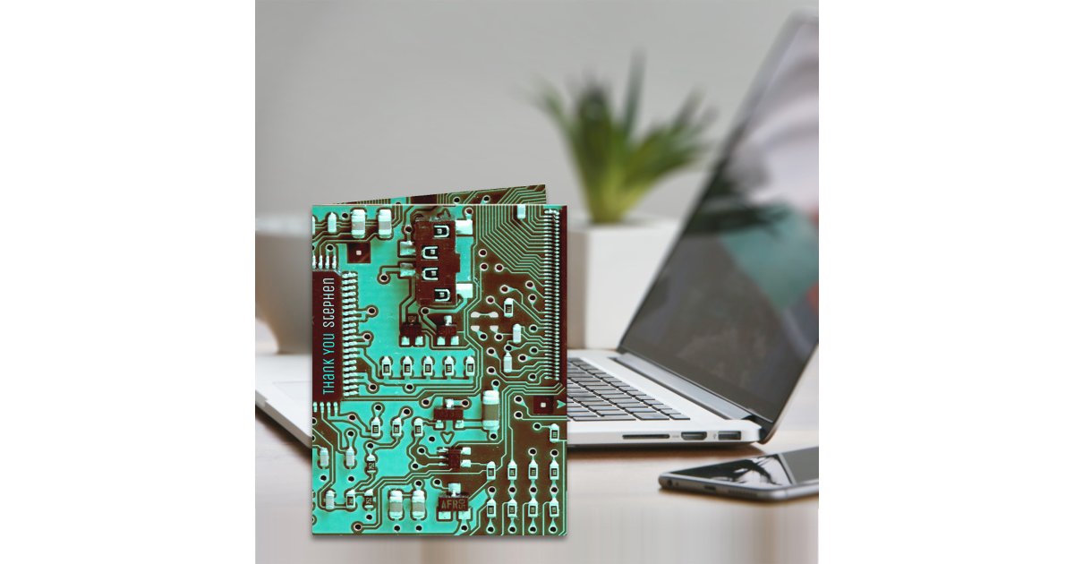 Blue teal PCB board, electronic printed circuit Thank You Card | Zazzle