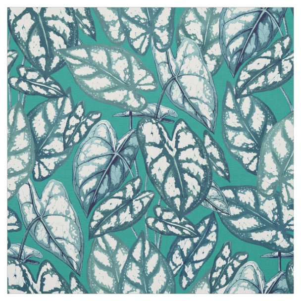 Tropical Leaves in Teal Fabric | Zazzle
