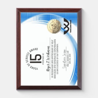 Blue tech universal employee milestone certificate award plaque | Zazzle