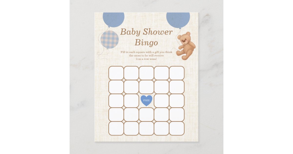 Blue Teddy Bear Baby Shower Bingo Game | Zazzle