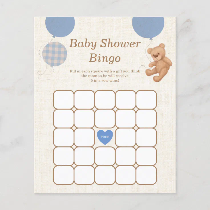 Blue Teddy Bear Baby Shower Bingo Game | Zazzle