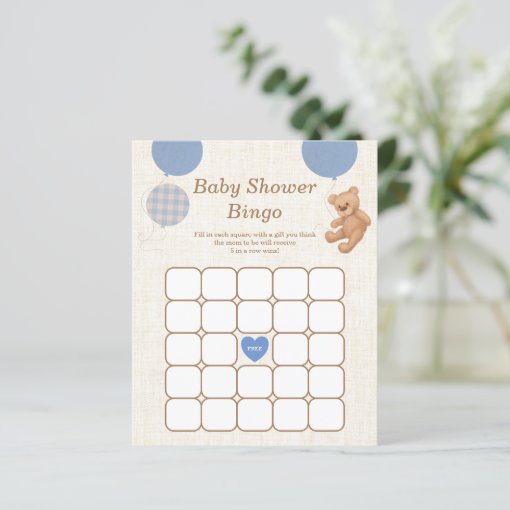 Blue Teddy Bear Baby Shower Bingo Game | Zazzle