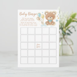 Blue Teddy Bear Baby Shower Bingo Game Card | Zazzle
