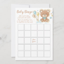 Blue Teddy Bear Baby Shower Bingo Game Card | Zazzle