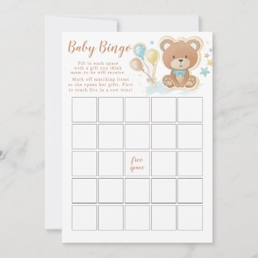 Blue Teddy Bear Baby Shower Bingo Game Card | Zazzle